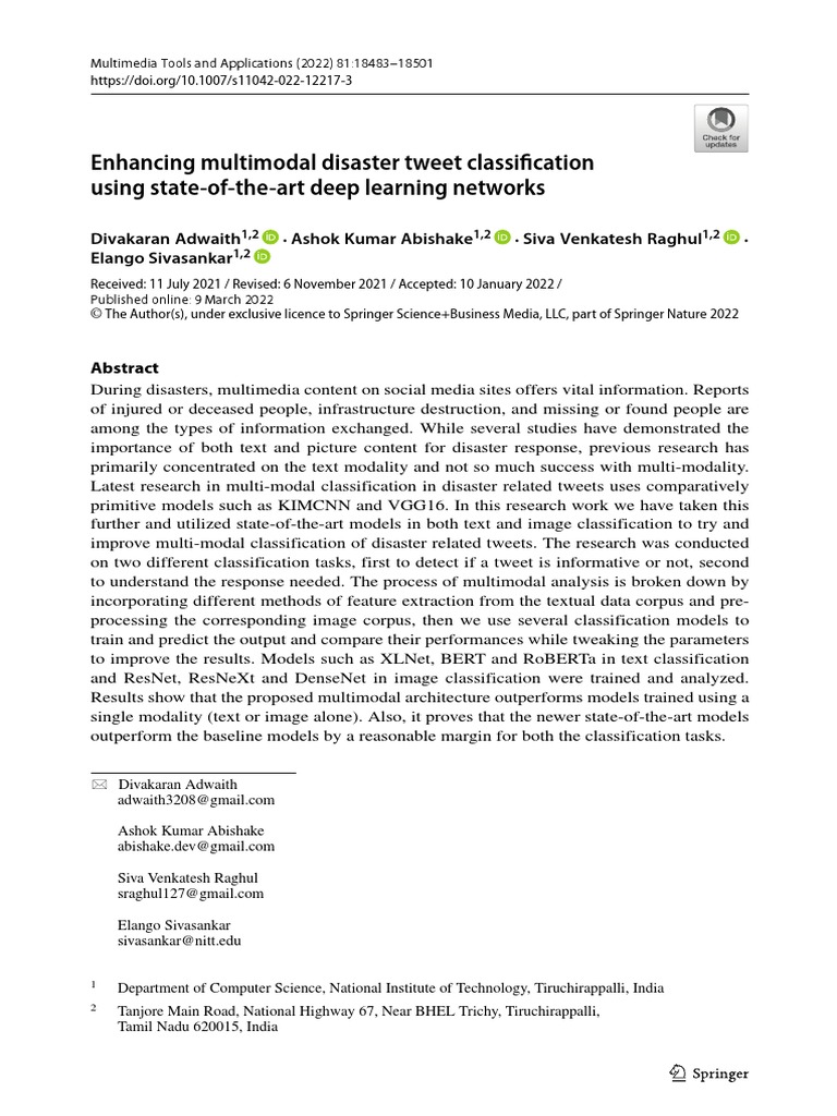 Enhancing Multimodal Disaster Tweet Classification Using State-Of-The-Art Deep Learning Networks ...