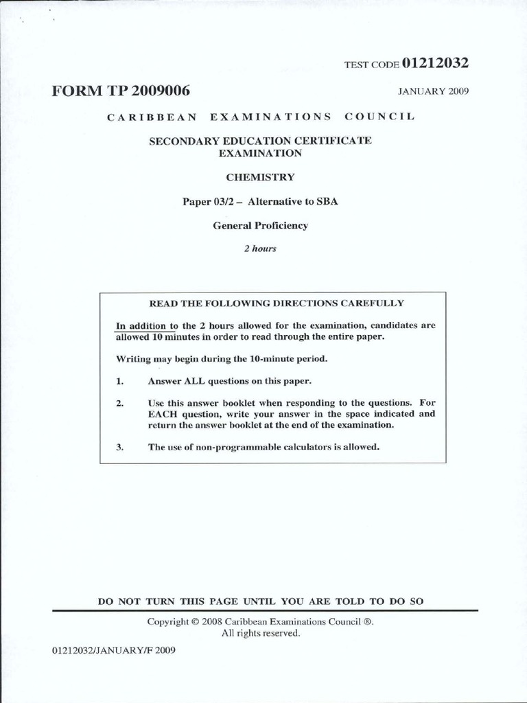 CSEC Chemistry January 2009 P032 | PDF | Titration | Chemistry