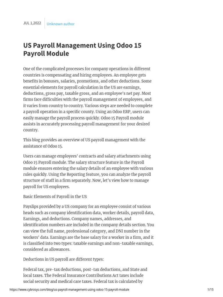 US Payroll Management with Odoo 15 | PDF | Payroll Tax | Payroll