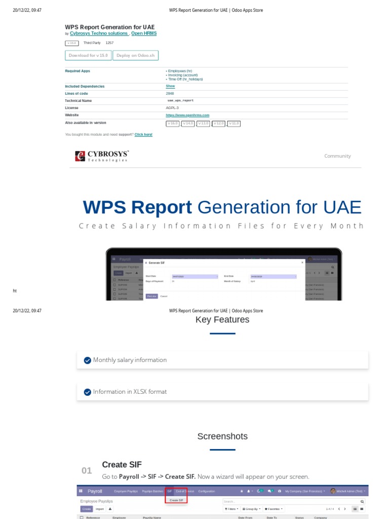 WPS Report Generation For UAE - Odoo Apps Store | PDF | Information Age | Application Software
