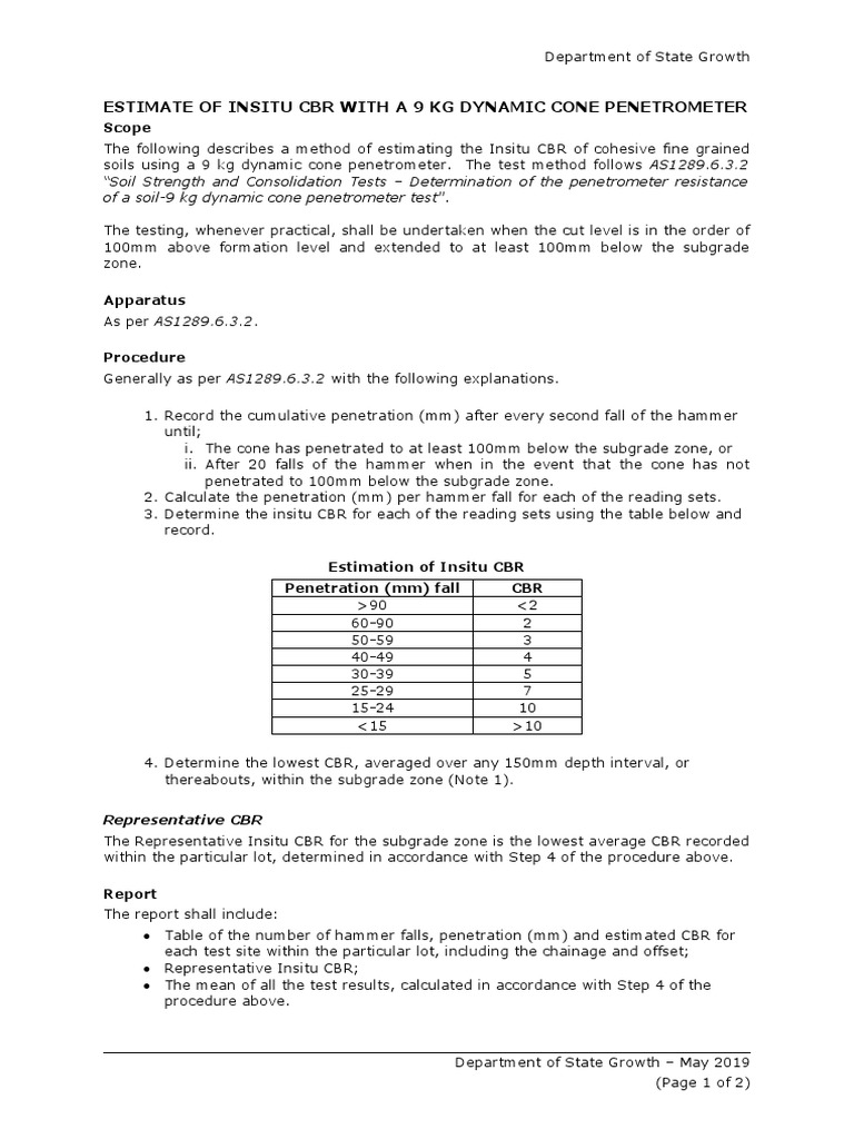 Dynamic Cone Penetrometer Procedure | PDF | Earth Sciences