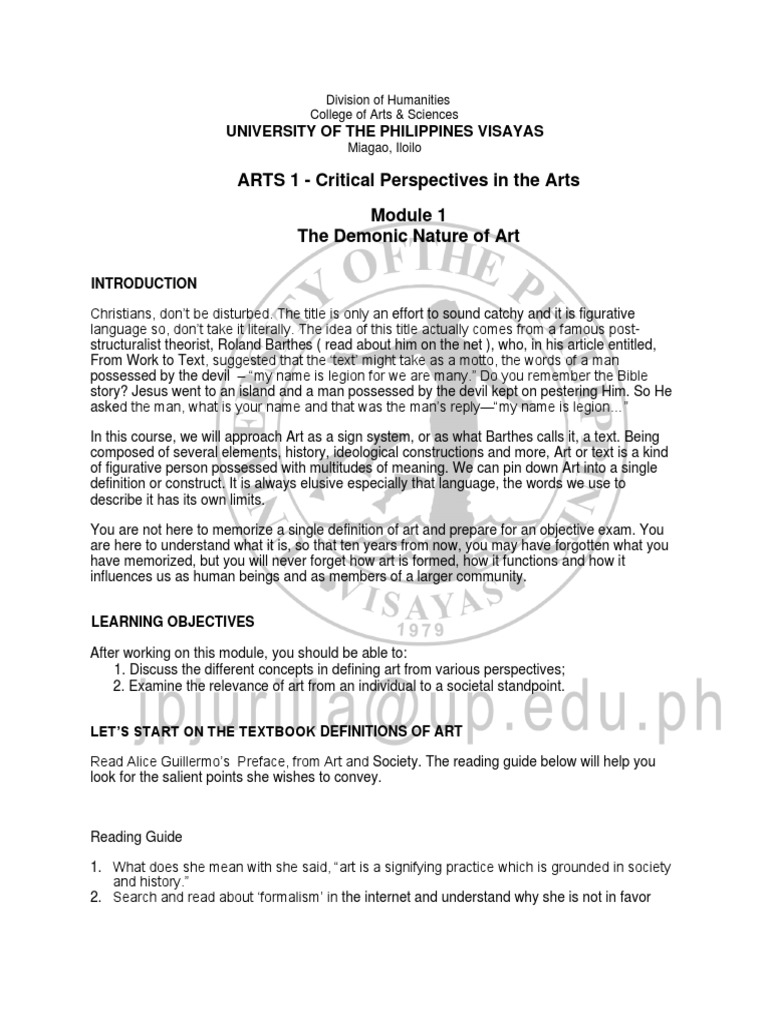 ARTS I Module 1 | PDF | Ideologies