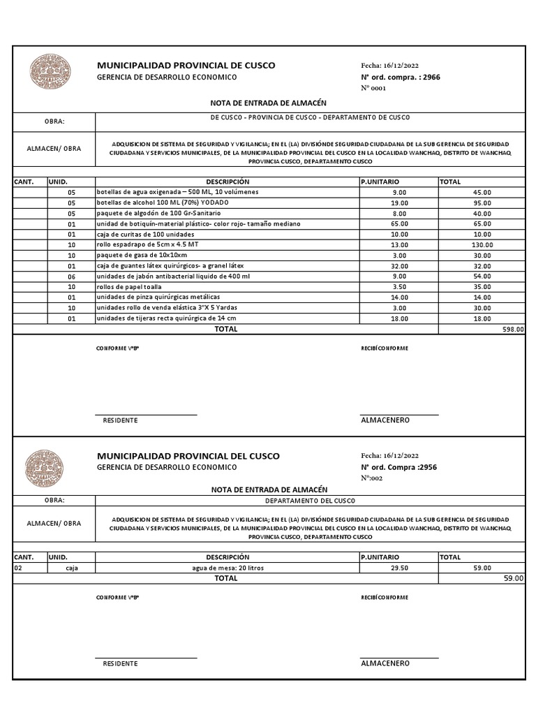 Notas de Entrada Almacen | PDF