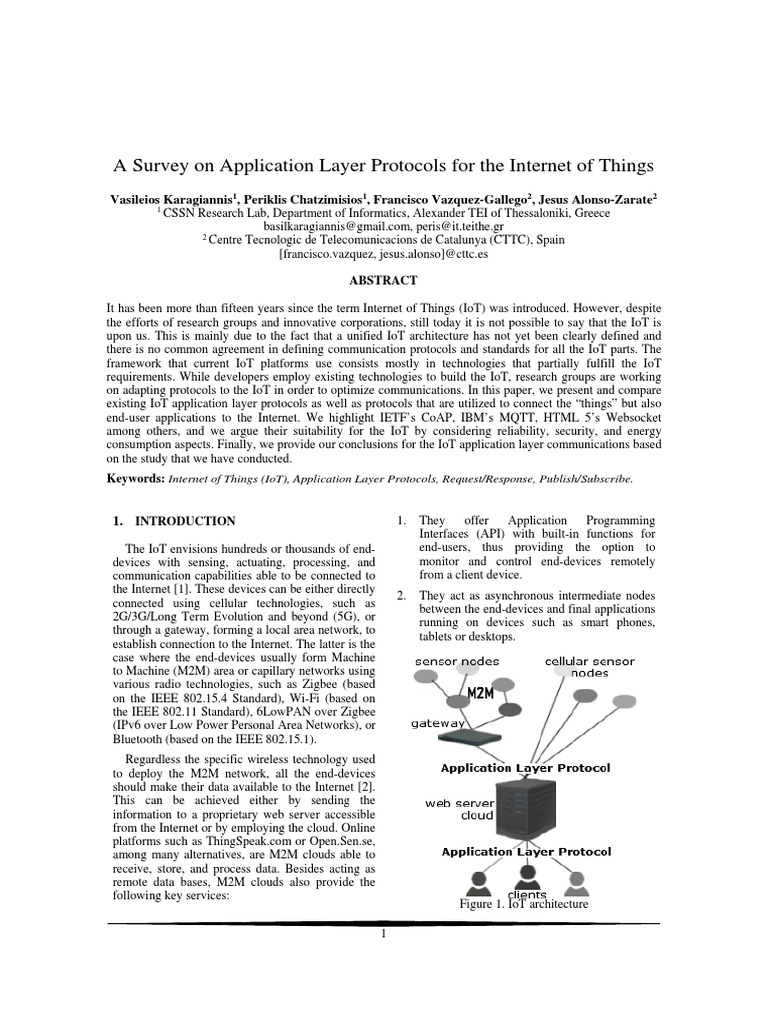 A Survey On Application Layer Protocols For The Internet of Things Transaction On IoT and Cloud ...