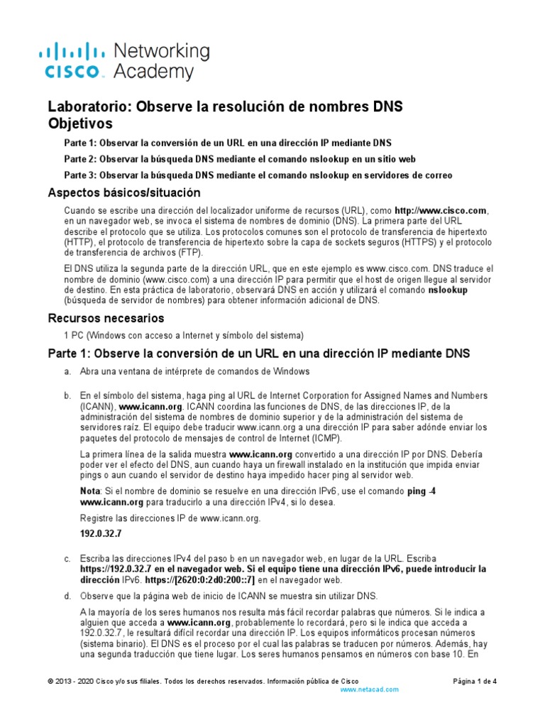 S13-Ejercicio (Observe DNS Resolution) | PDF | sistema de nombres de dominio | Dirección IP