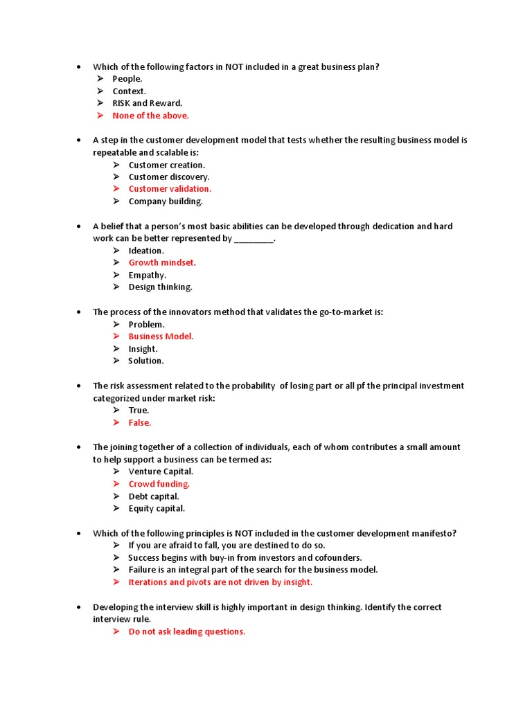 Final Questions & Answers | PDF | Design Thinking | Startup Company