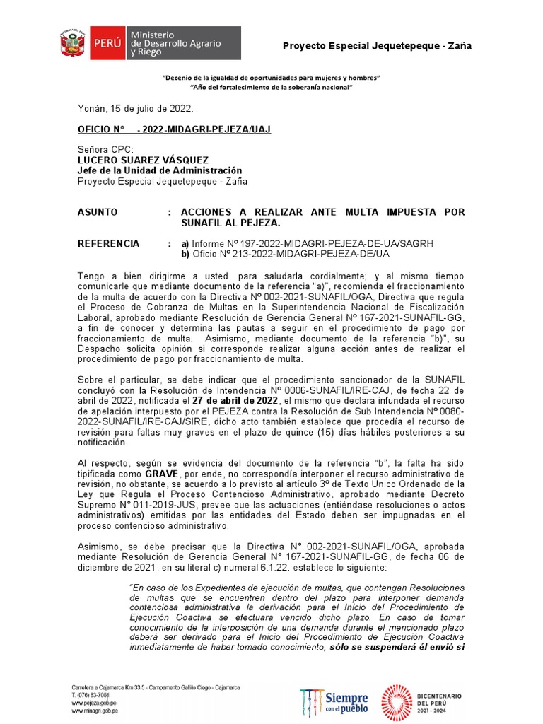 Oficio Respuesta A Consulta Sobre Multa Impuesta Por Sunafil | PDF ...