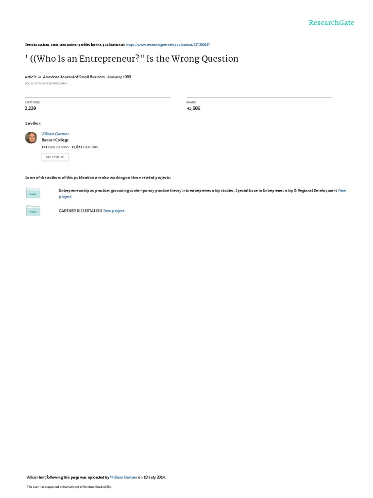 Who Is An Entrepreneur Is The Wrong Question | PDF | Entrepreneurship ...