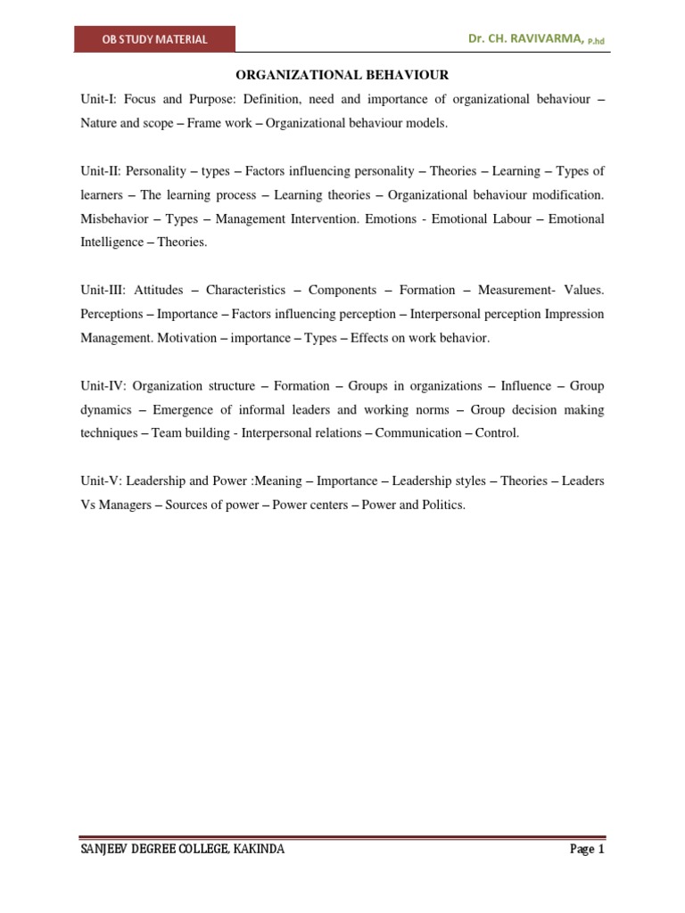 Ii Bba Ob Material | PDF | Learning | Organizational Behavior
