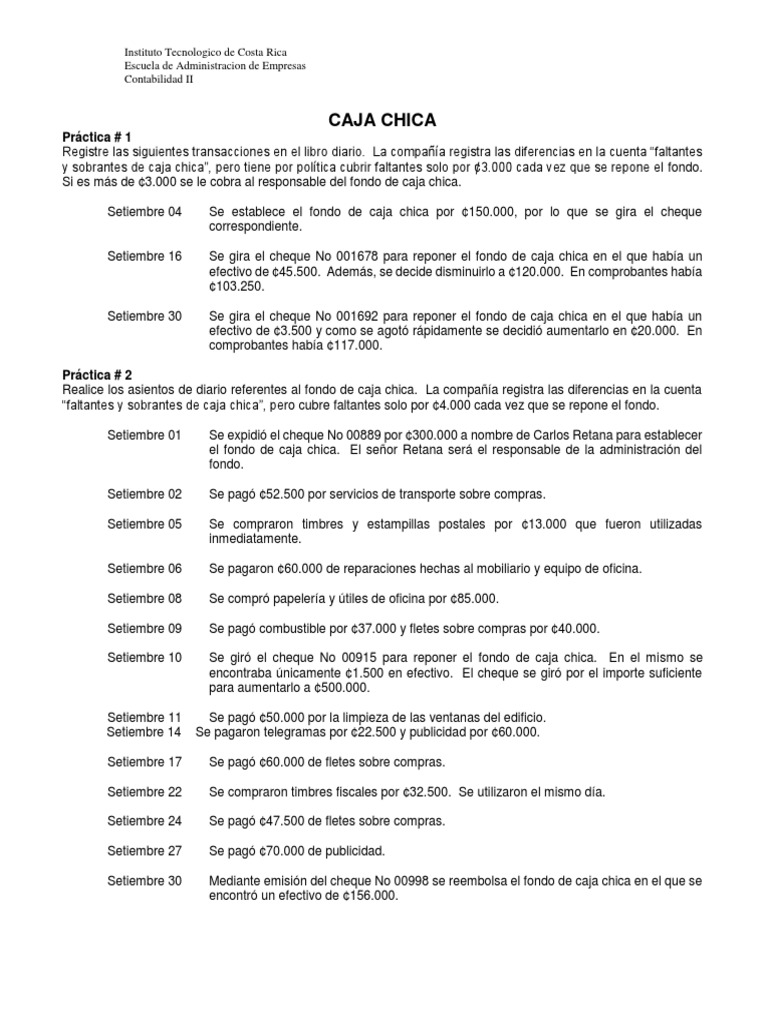 Semana-3 CAJA CHICA PRACTICA 1 CONTABILIDAD II | PDF | Contabilidad | Servicios financieros