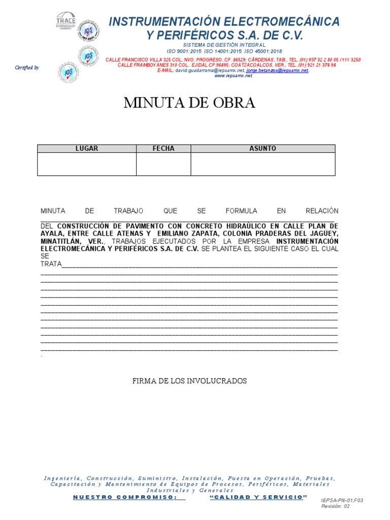 Minutas de Obra | PDF | Business | Ingeniería