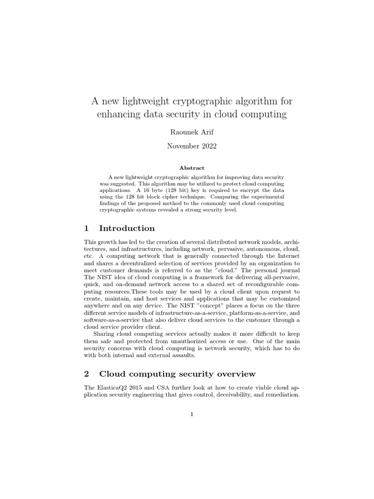 A New Lightweight Cryptographic Algorithm For Enhancing Data Security In Cloud Computing Pdf