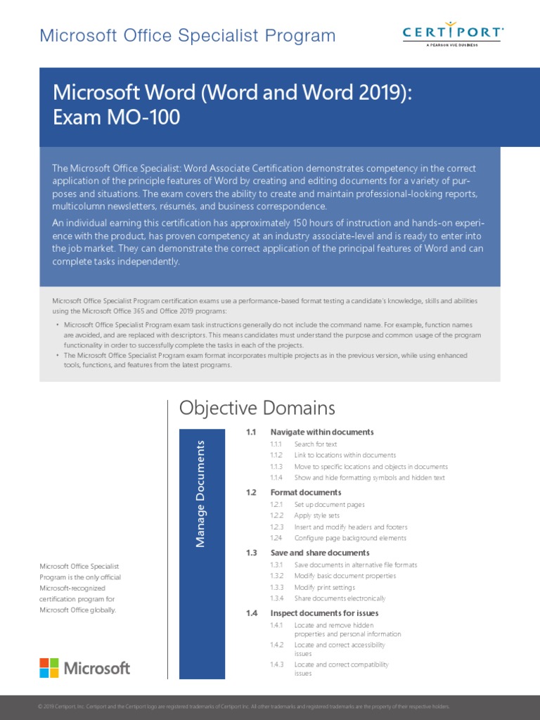 MOS 2019 Curriculum 1 | PDF | Microsoft Outlook | Microsoft Excel