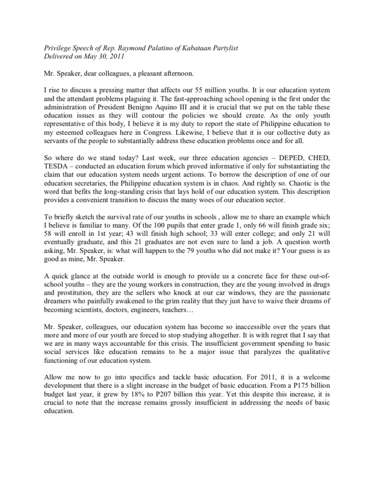 Privilege Speech of Rep | PDF | Teachers | Schools