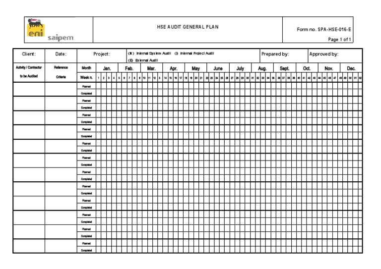 FORM-SPA-HSE-016-E HSE Audit General Plan | PDF
