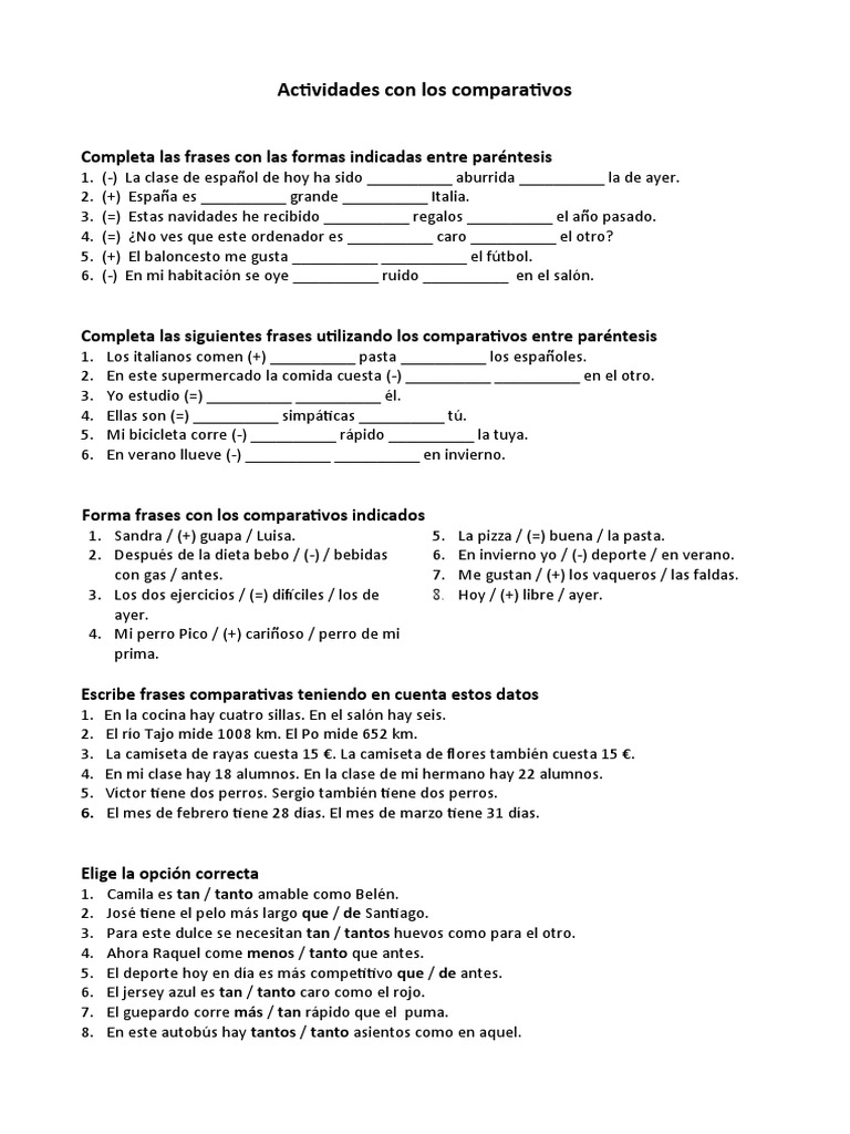 Actividades Con Los Comparativos Ejercicios de Gramatica - 103315 | PDF
