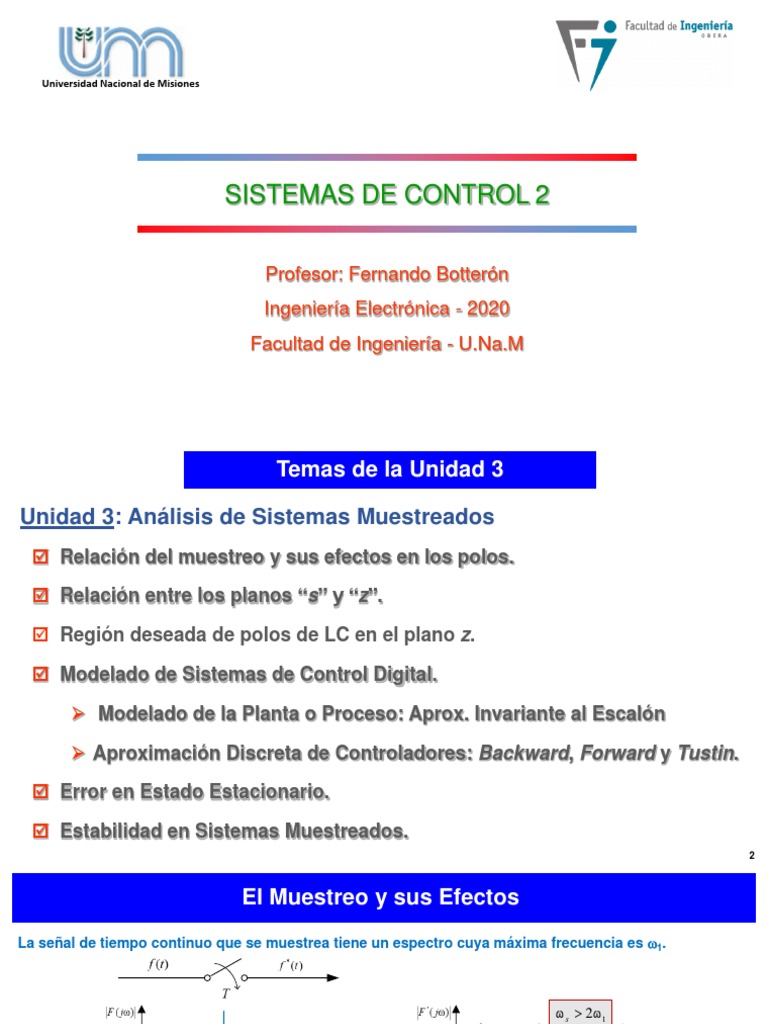 Sistemas de Control 2 - Unidad 3a | PDF | Muestreo (procesamiento de ...