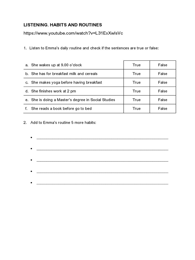 LISTENING 1. Routines and Habits | PDF