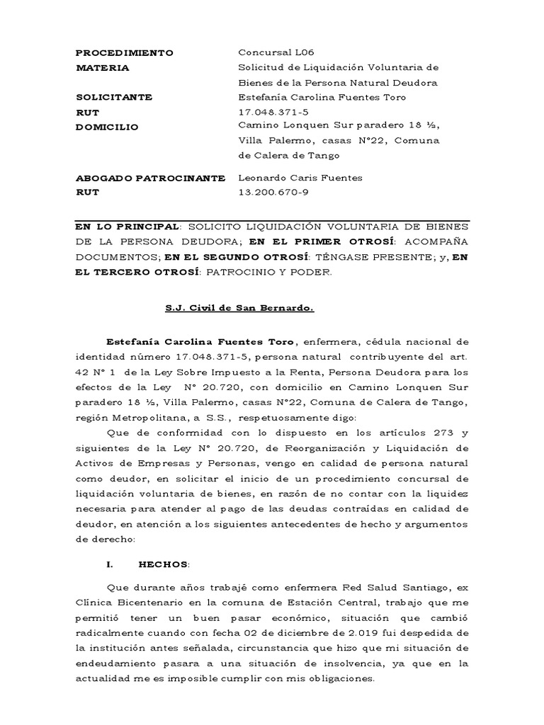 Solicitud Liquidacion Persona Deudora | PDF | Liquidación | Bancarrota