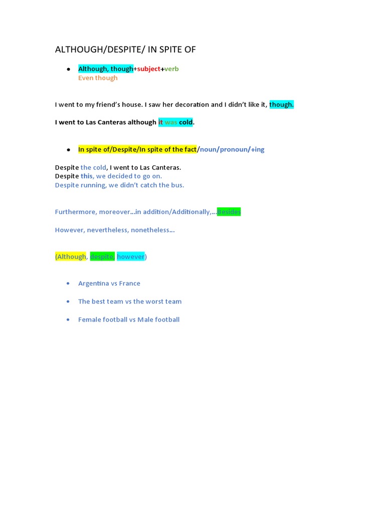 Although Despite Differences | PDF