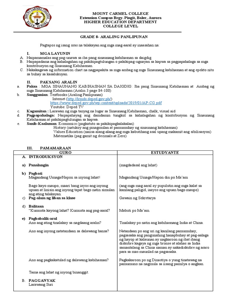 4 DLP Iba Pang Sinaunang Kabihasnan Sa Daigdig | PDF