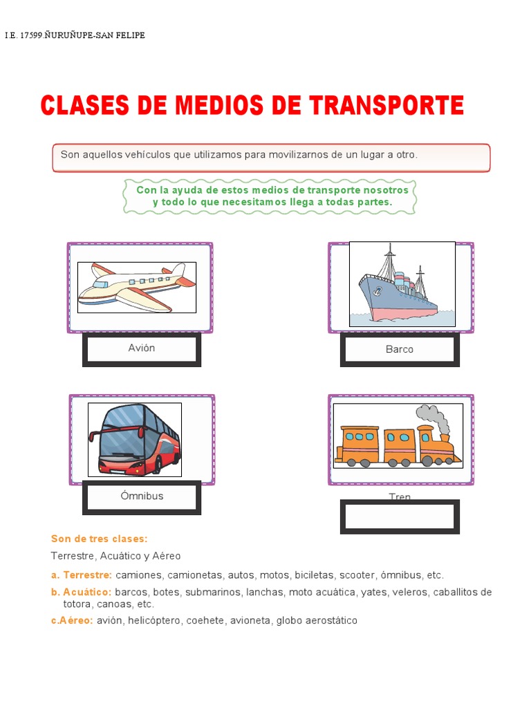 Clases de Medios de Transporte para Segundo Grado de Primaria | PDF ...