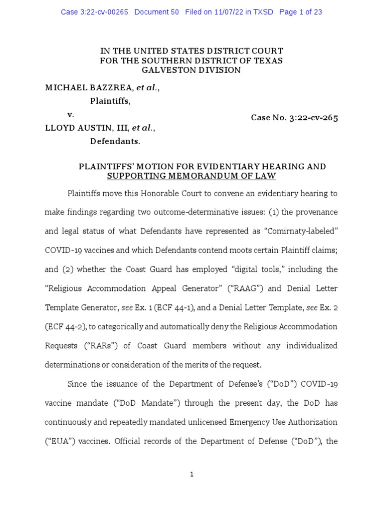 Motion For Evidentiary Hearing - ECF 50 | PDF | Food And Drug ...