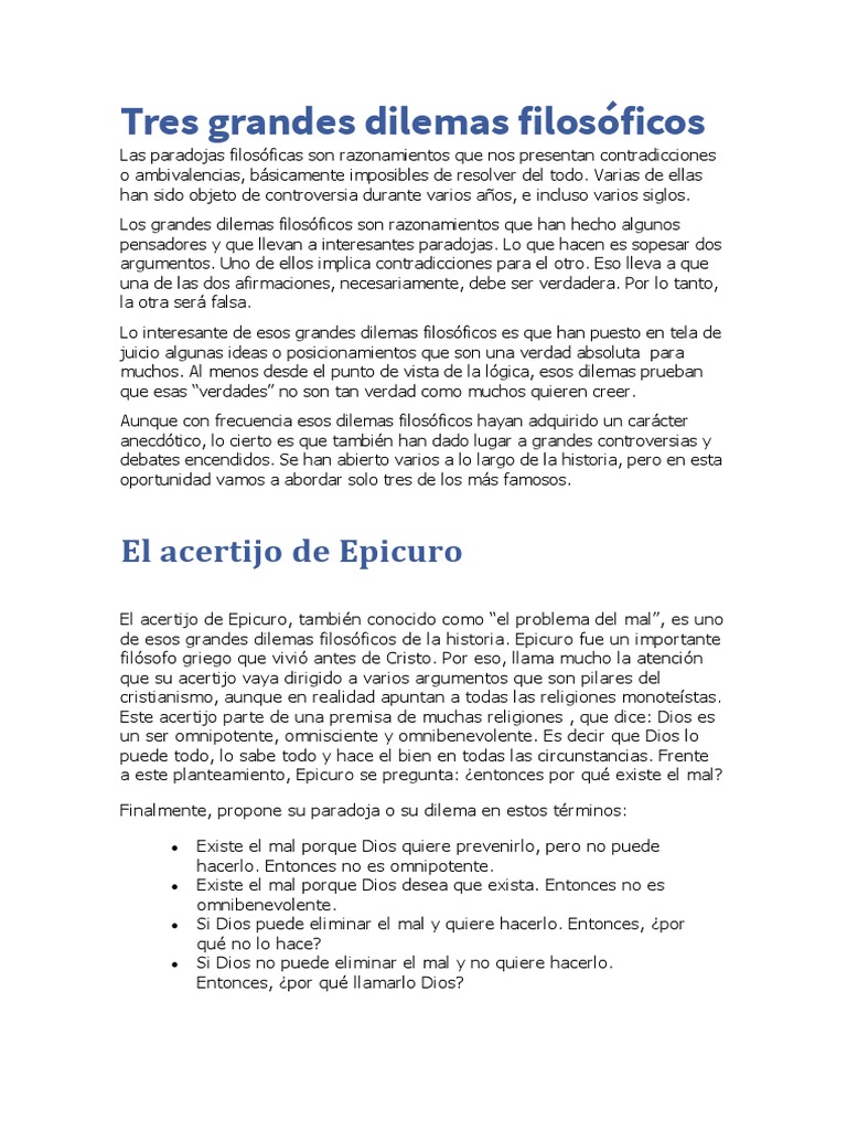 Tres Grandes Dilemas Filosóficos | PDF | Teorías filosóficas | Metafísica
