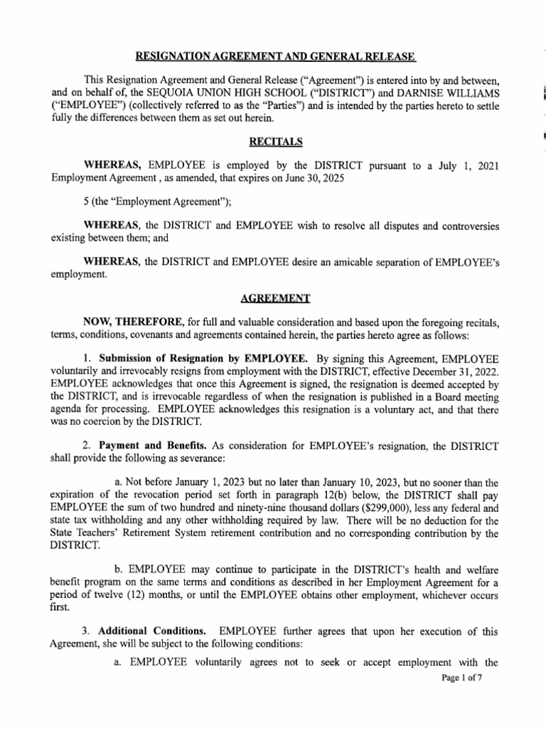 Resignation Agreement and General Release - Darnise Williams 12.2022 ...