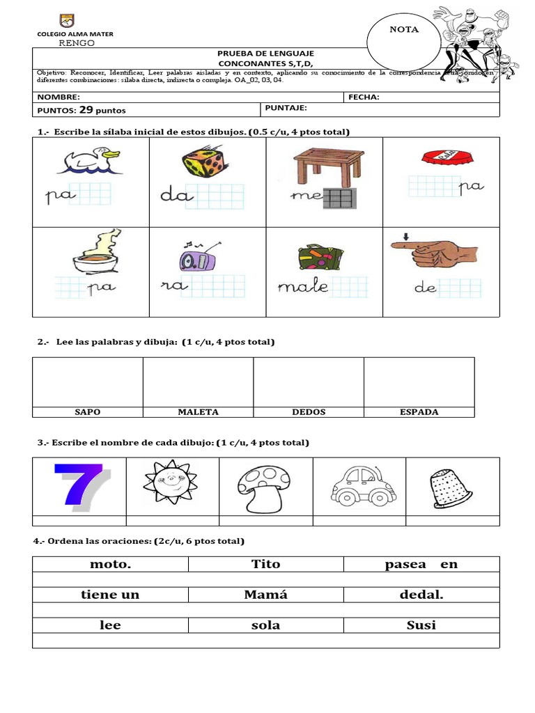 Evaluacion Letras S D T F | PDF