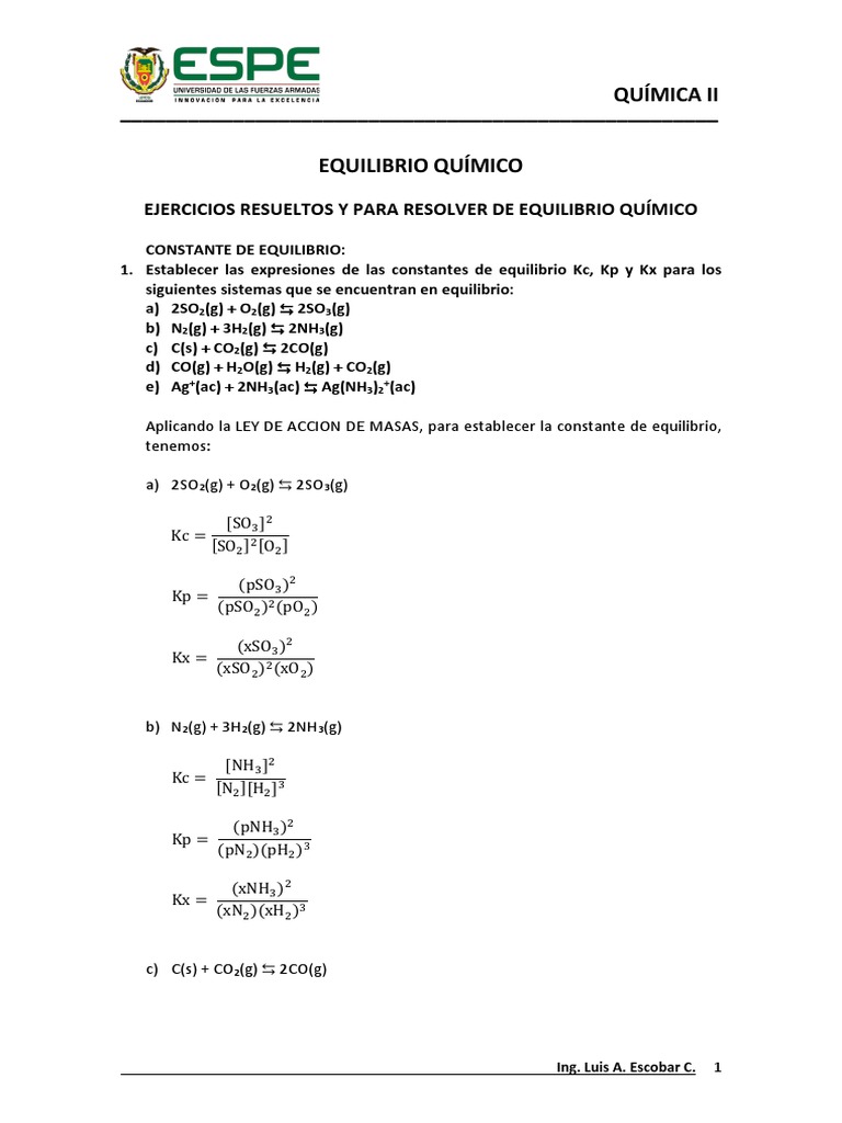 Ejercicios Resueltos Equilibrio Qui769mico | Descargar gratis PDF | Equilibrio químico | Amoníaco