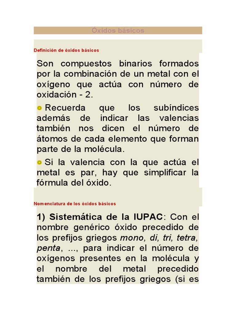 Definición y ejemplos de óxidos básicos | PDF | Óxido | Hidróxido