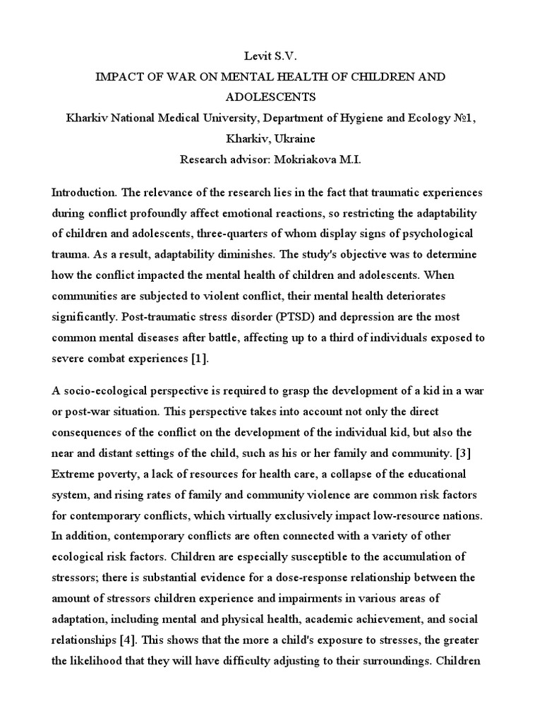 Impact of War On Mental Health of Children and Adolescents | PDF ...