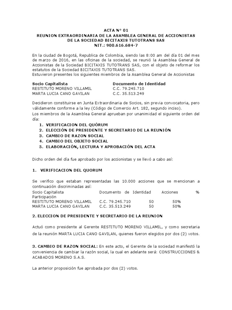 Acta - CAMBIO RAZON SOCIAL | PDF | Gobierno