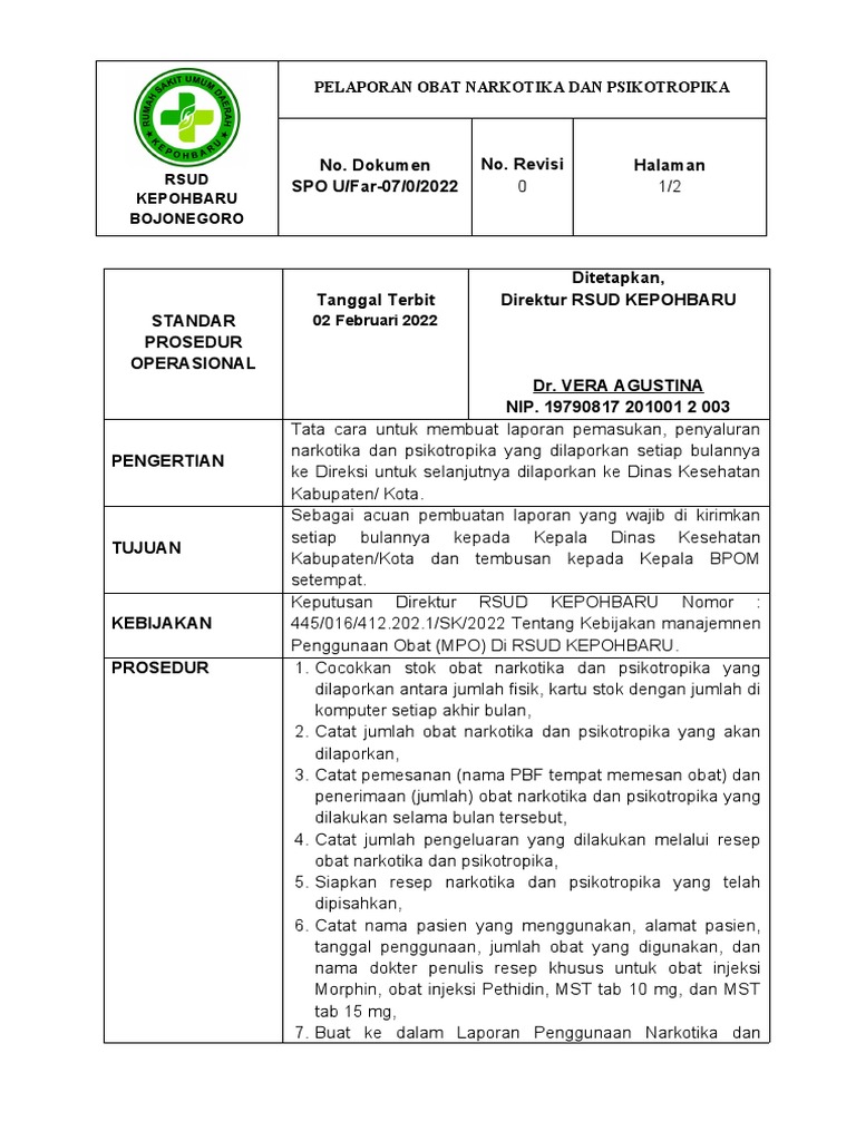 Pelaporan Obat Narkotika Dan Psikotropika | PDF
