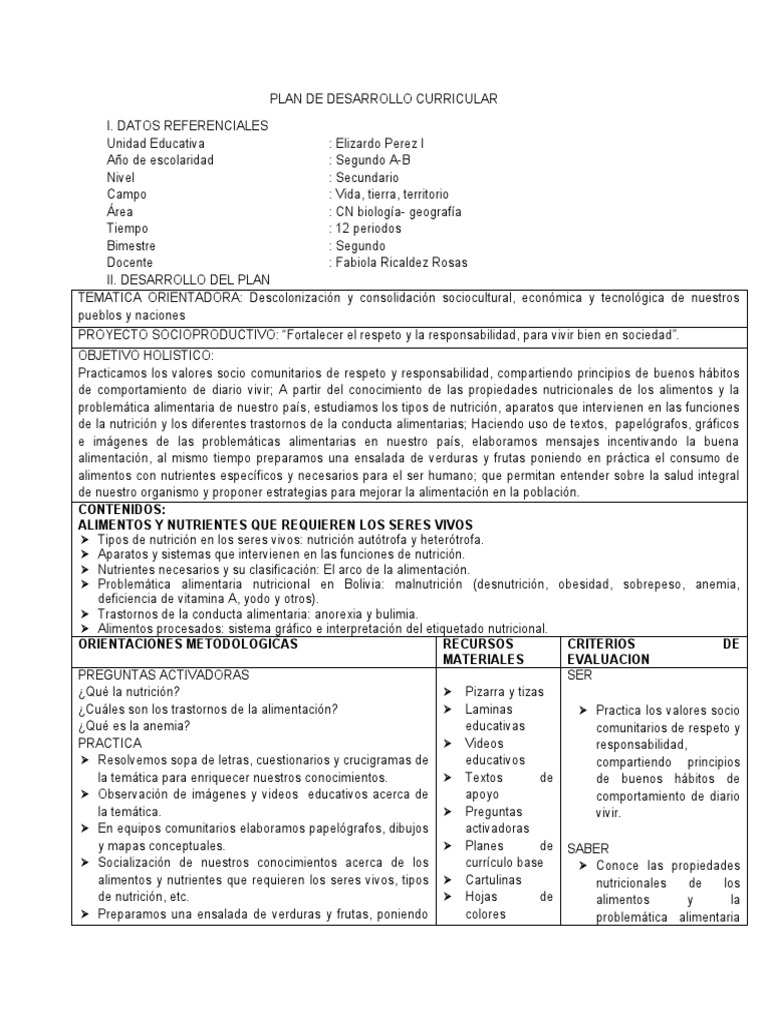 PDC Alimentos y Nutrientes 2do Sec | PDF | Nutrición | Dieta y nutrición