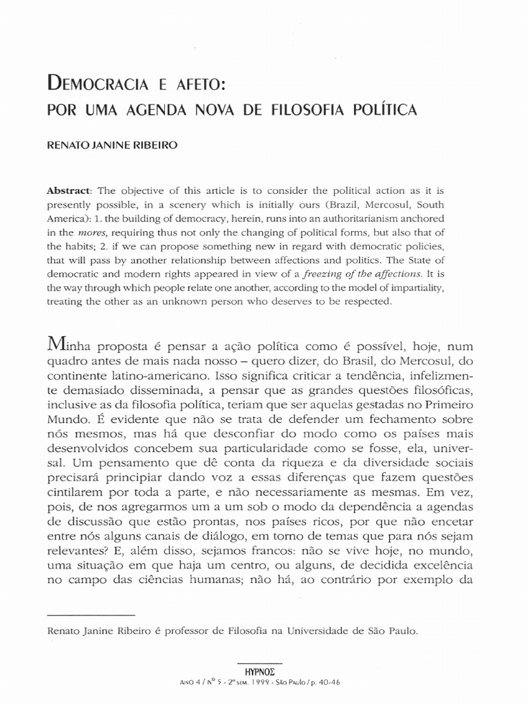 Democracia e Afeto (Janine Ribeiro) | PDF | Science | Democracia