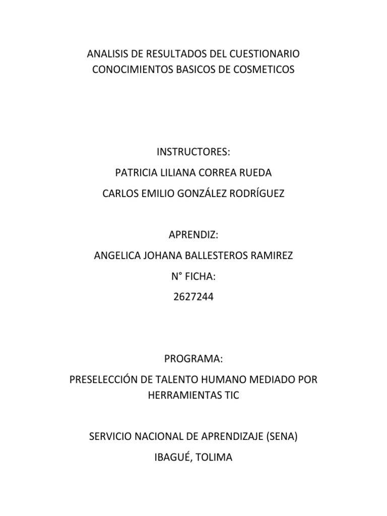 1analisis Resultados Del Cuestionario Conocimientos Basicos de Cosmeticos | PDF