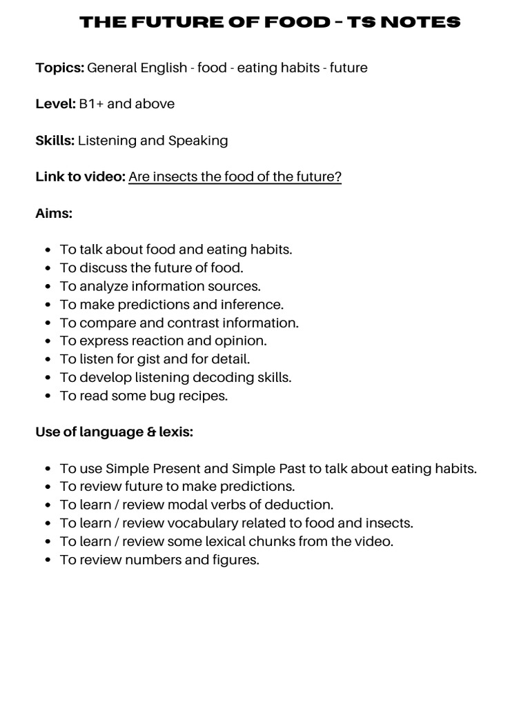 The Future of Food - Ts Notes | PDF | Insects | Verb