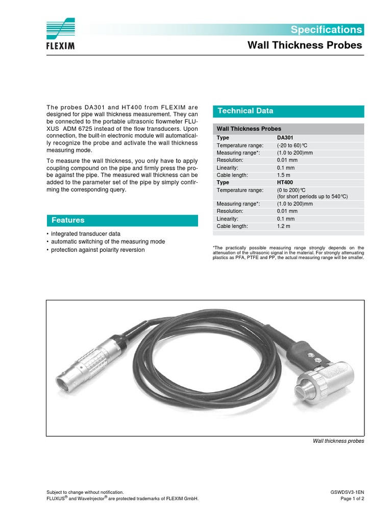 Wall Thickness Probe | PDF | Pipe (Fluid Conveyance) | Electricity