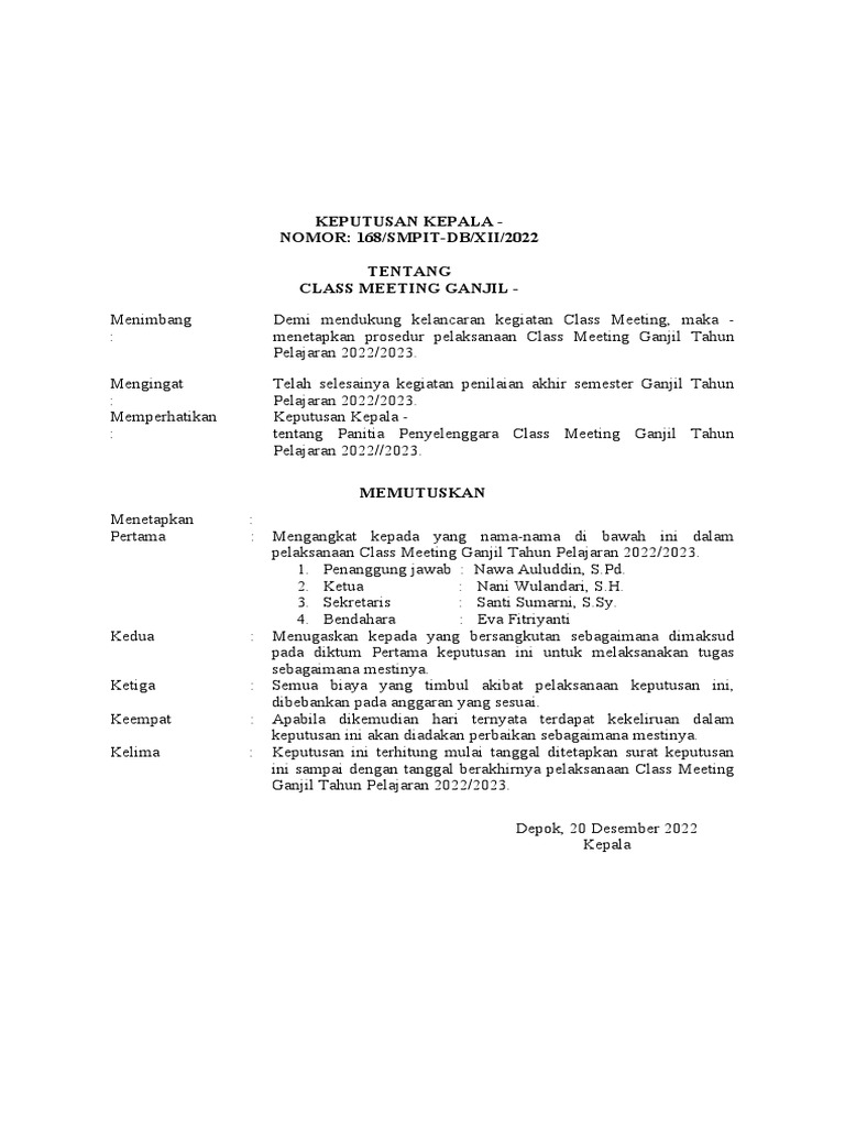 SK Kepanitiaan Class Meeting Fix | PDF