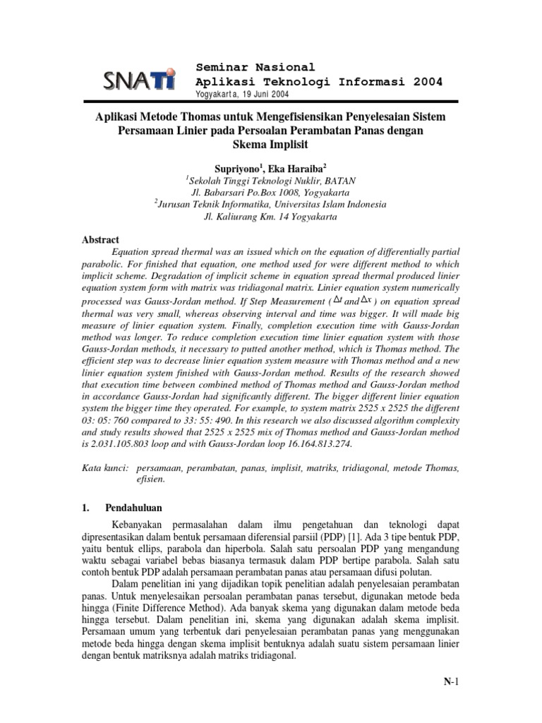 Seminar Nasional Aplikasi Teknologi Informasi 2004 | PDF | Linear Algebra | Algebra