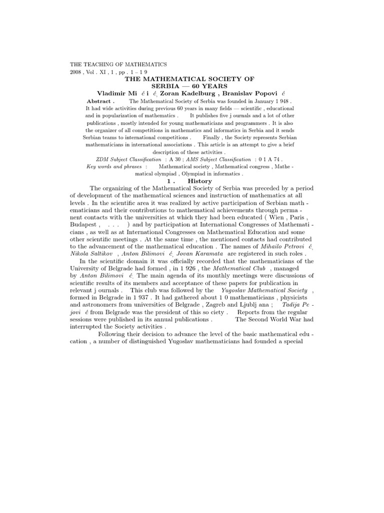 Serbian Math Society: 60 Years | PDF | Mathematics | Serbia