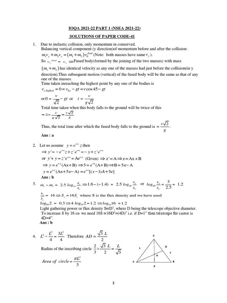 Ioqa 2021 22 Part I Solution | PDF | Redshift | Collision