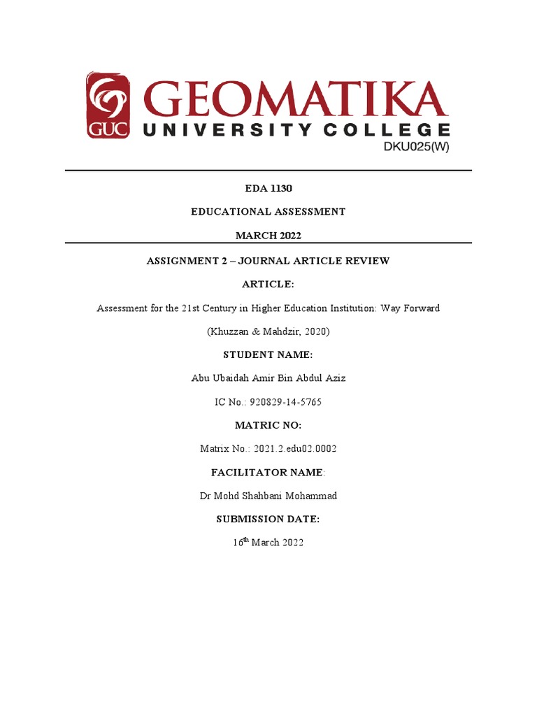 EDA1130 Assignment 2 Abu Ubaidah Amir Bin Abdul Aziz (2021.2.edu02.0002 ...