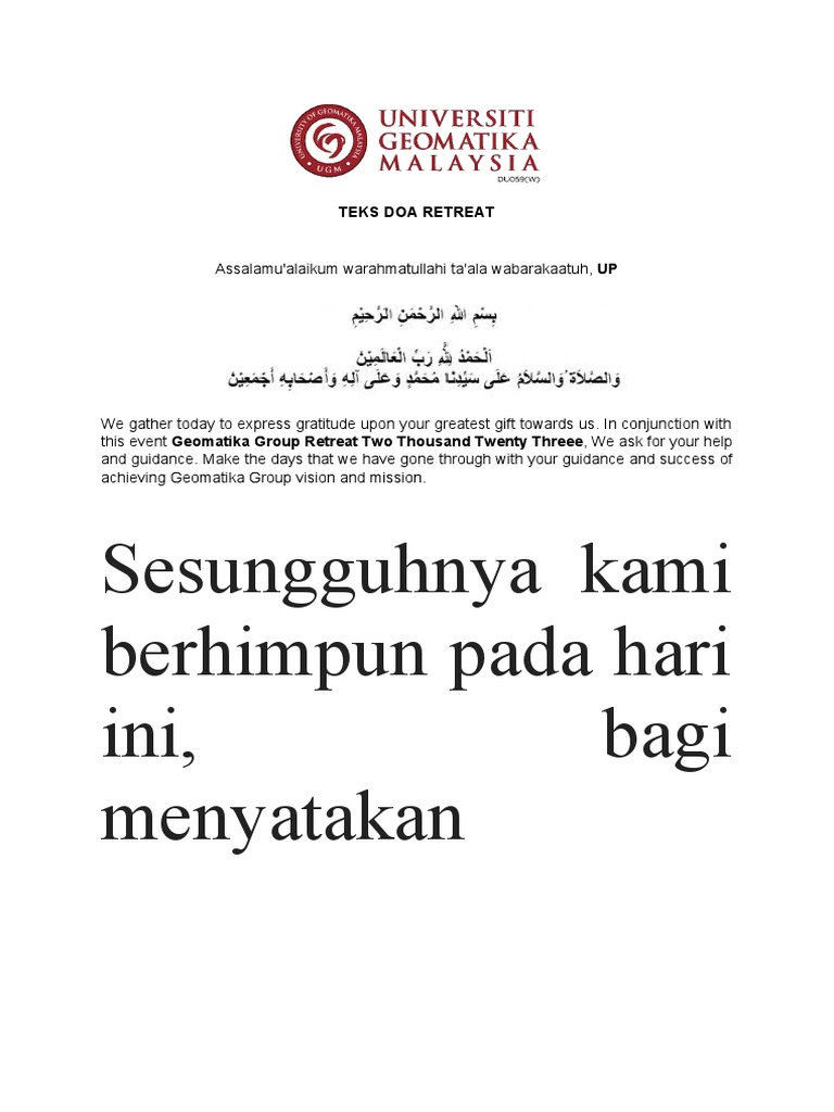 Teks DOA - RETREAT | PDF