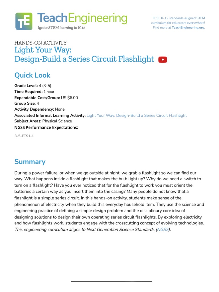 Light Your Way - Design-Build A Series Circuit Flashlight - Activity - TeachEngineering | PDF ...