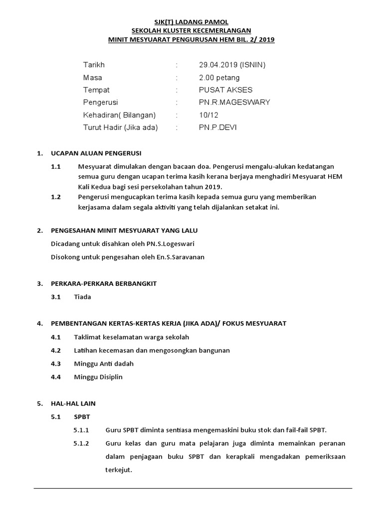 Minit Mesyuarat HEM KEDUA | PDF | Karier & Perkembangan