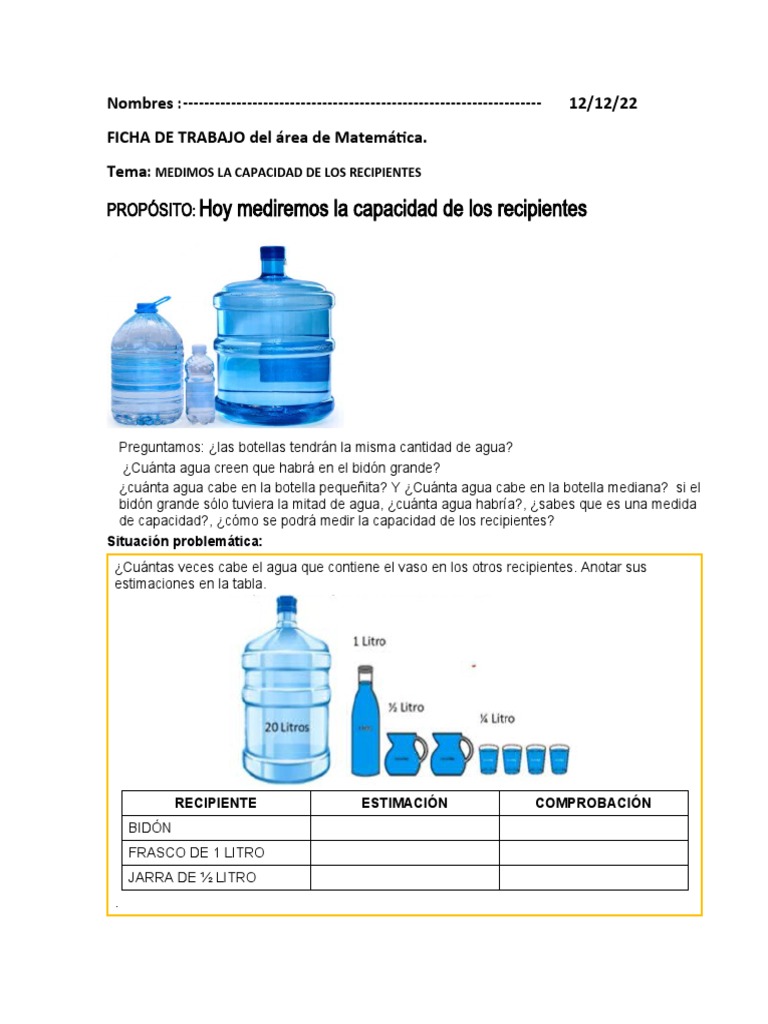 Medimos la capacidad de los recipientes | PDF | Litro | Evaluación