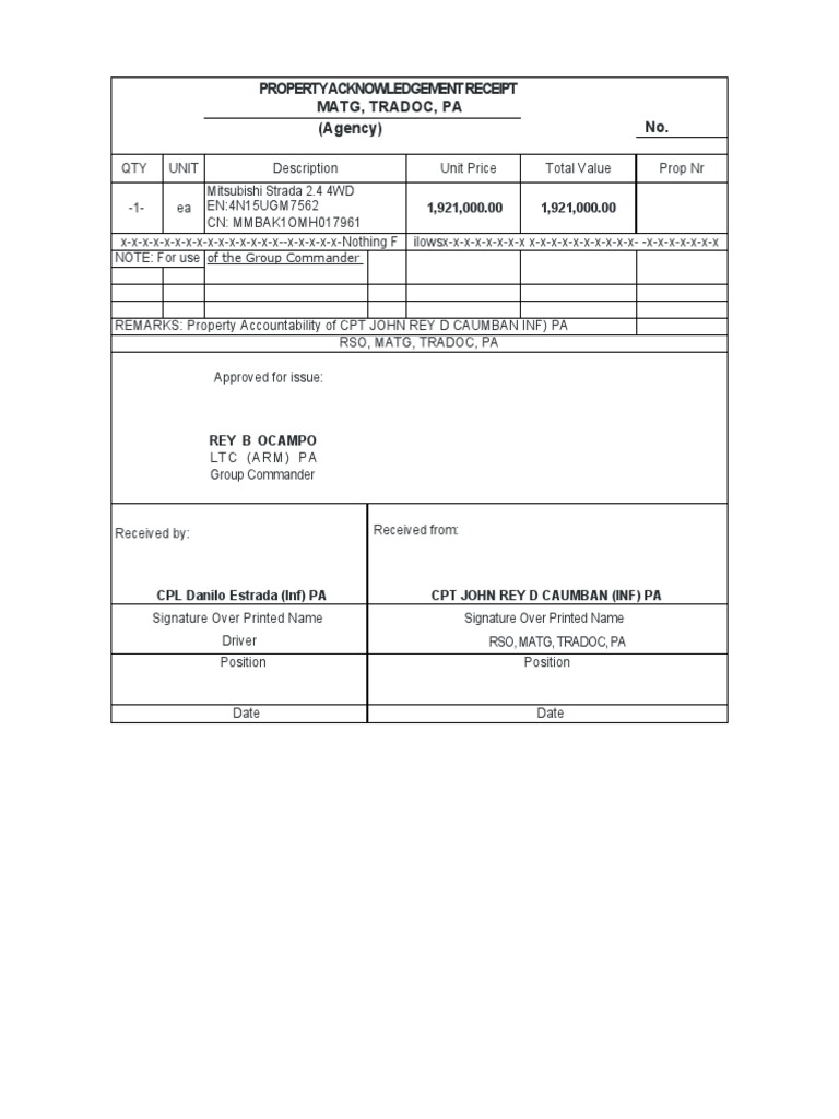 Property Acknowledgement Receipt Template | PDF